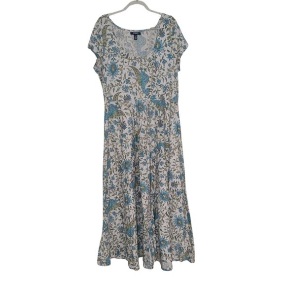 Chaps | Dresses | Chaps Floral Midi Dress Womens Size Xl White Blue ...